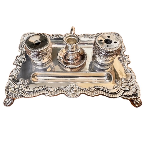 Other | Vintage Silver Plated Inkwell And Stand | Poshmark